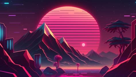 Premium Photo Low Polygon Retrowave Style Bokeh