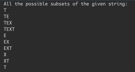 Java Program To Find All Subsets Of A String
