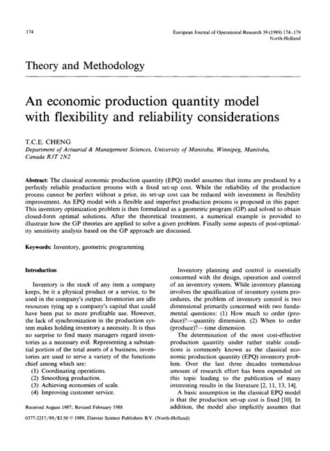 Pdf An Economic Production Quantity Model With Flexibility And Reliability Considerations