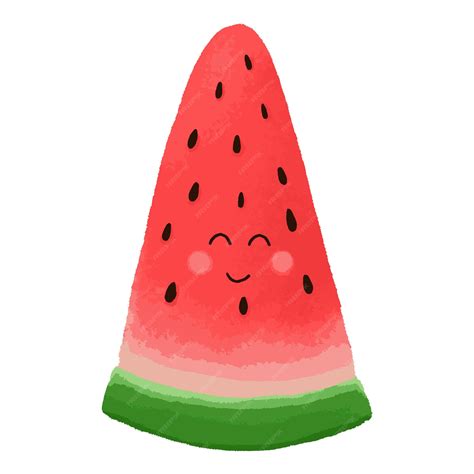 귀여운 귀여운 수박 귀여운 얼굴을 한 익은 빨간 수박 한 조각 클립 아트 이미지 프리미엄 벡터