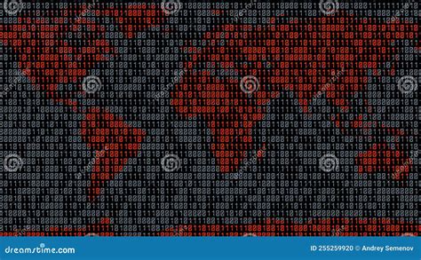 Binary Code Zeros And Ones In The Form Of A Map Of The World Stock
