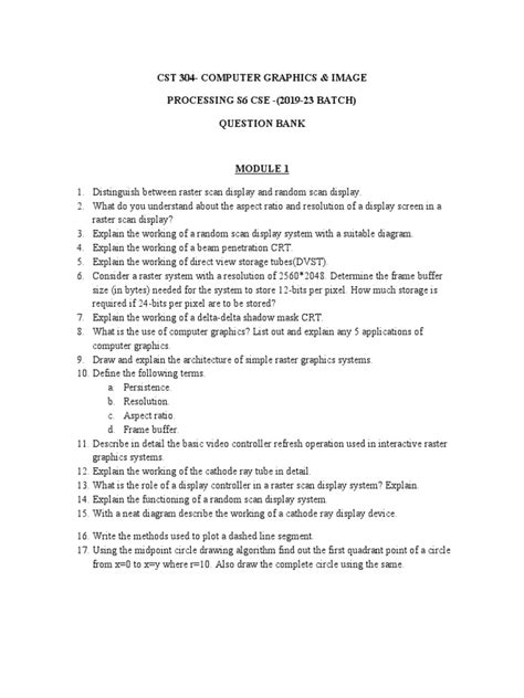 Question Bank Cgip Cst304 Pdf 2 D Computer Graphics Display Resolution