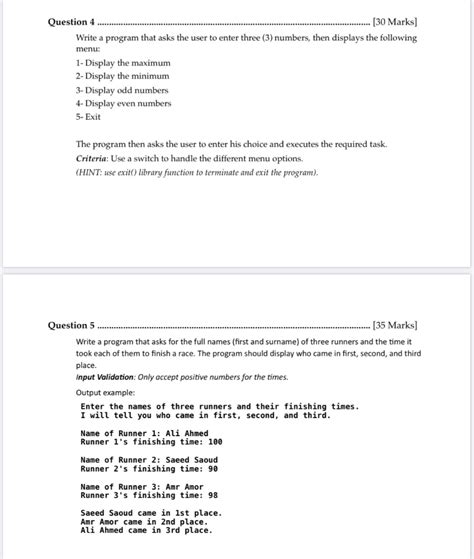 Solved Question 4 30 Marks Write A Program That