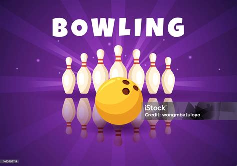 볼링 게임 손으로 그린 만화 플랫 배경 디자인 일러스트 레이 션 핀 공 및 스포츠 클럽 또는 활동 대회에서 스코어 보드 Championship에 대한 스톡 벡터 아트 및