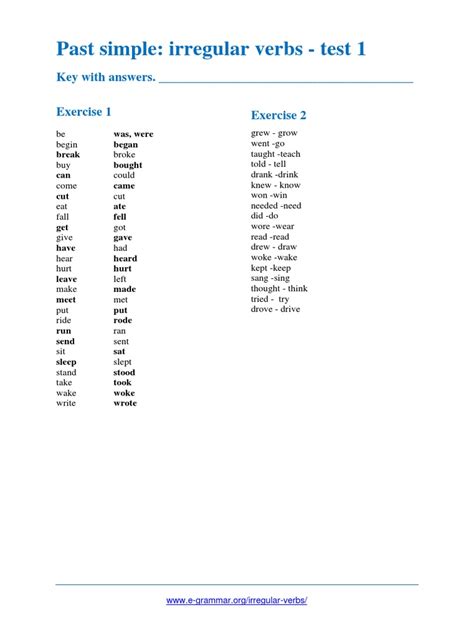 1 Irregular Verbs Exercises Answers Pdf
