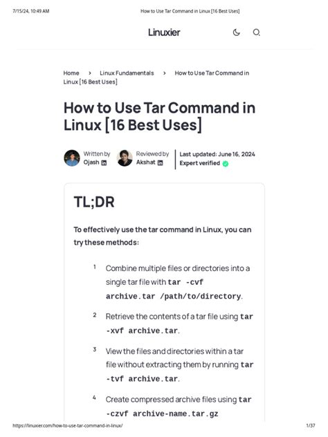 How To Use Tar Command In Linux Pdf Data Management Computer File