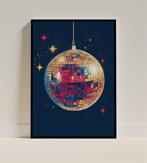 Retro Disco Ball Wall Art Vibrant Nightlife Wall Art Print Funky 70s