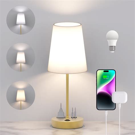 Bedside Table Lamp For Bedroom 3 Way Dimmable Lamp With Ac Outlet And
