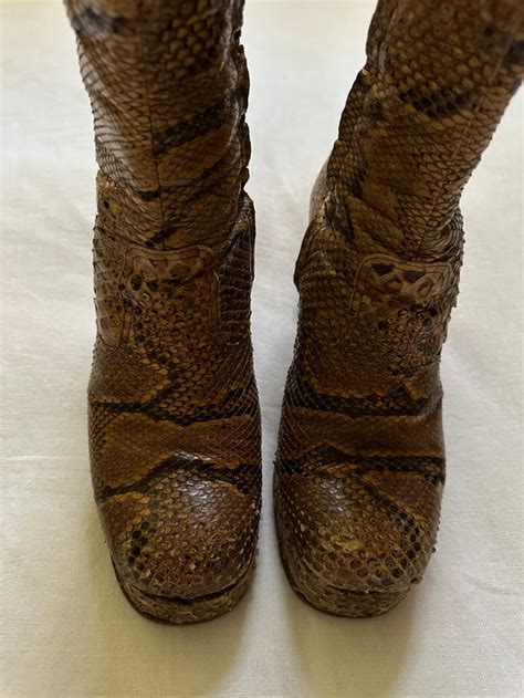 Epic Late 1960s Keith Richards Python Platform Boots Squashblossom