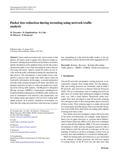 Pdf Packet Loss Reduction During Rerouting Using Network Traffic Analysis