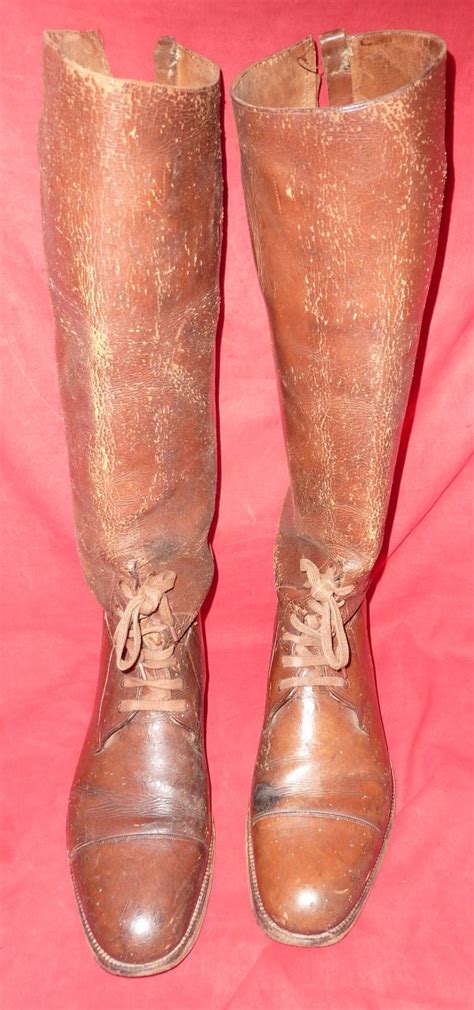 Ww1 British Officers Brown Leather Marching Boots Antique Armoury