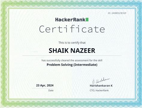 Nazeer Shaik On Linkedin Problemsolving Certification Hackerrank