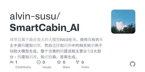 Github Alvin Sususmartcabinai 该项目属于最近很火的大模型rag任务，使用现有的车主手册构建知识库，然后选择知识库中的相关知识用于辅助大模型生成。整个方案