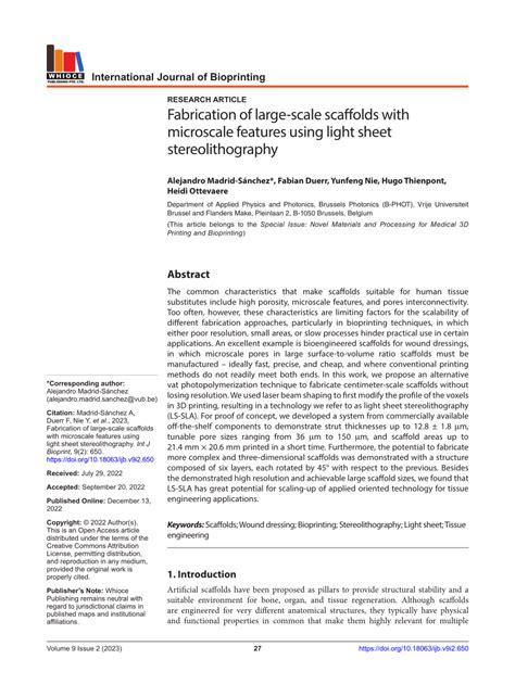 Pdf Fabrication Of Large Scale Scaffolds With Microscale Features Using Light Sheet