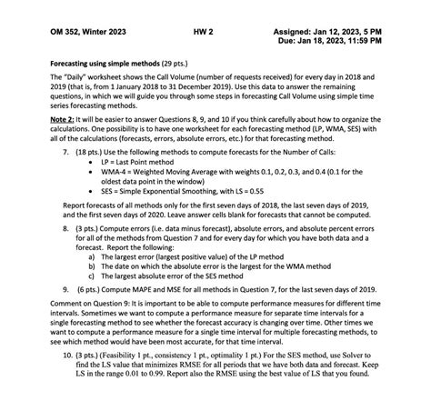 Solved Forecasting Using Simple Methods 29 Pts The