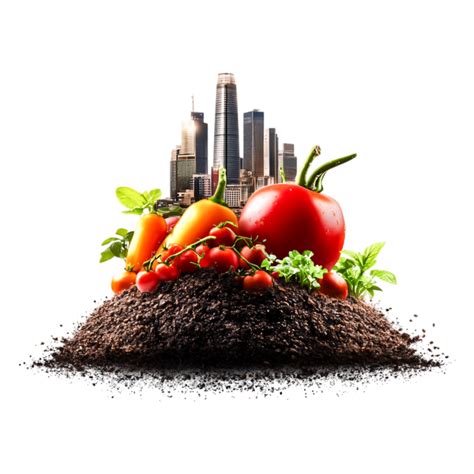 Fresh Vegetables Growing With Urban Skyline In Background 56254940 Png