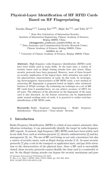 PDF Physical Layer Identification Of HF RFID Cards Based On RF Fingerprinting