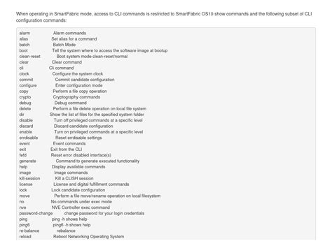 Cli Commands Available In Smartfabric Mode Dell Poweredge Mx Networking Deployment Guide
