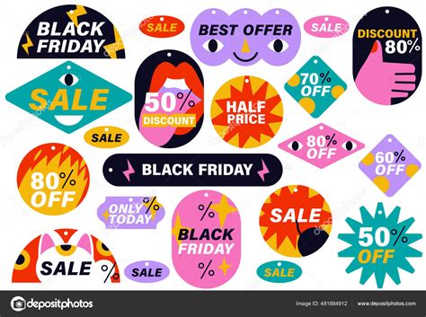 Vector Set Sale Discount Black Friday Stickers Labels Badges Tags Stock