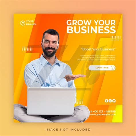 دانلود قالب پست اینستاگرام طرح رشد بیزینسی رنگ نارنجی دانلود رایگان فایل لایه باز، Psd، وکتور