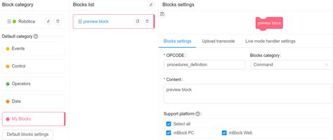 No Trascoding For User Defined Blocks In New Arduino Device Mblock