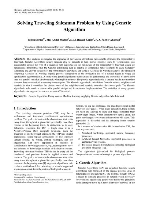 Pdf Solving Traveling Salesman Problem By Using Genetic Algorithm