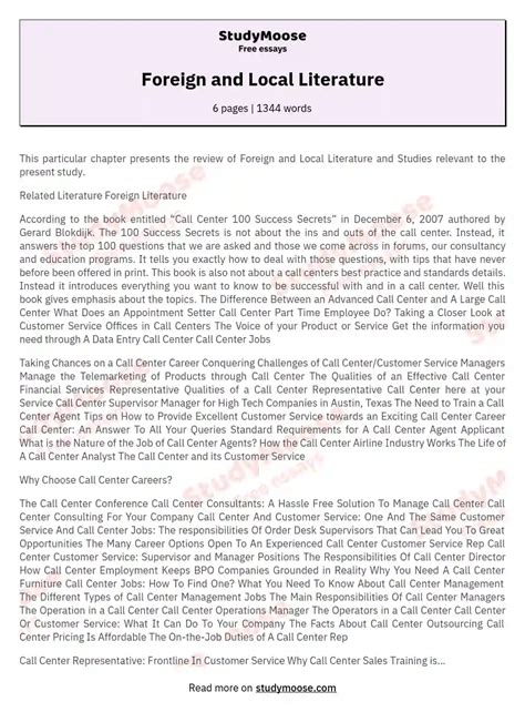 Foreign And Local Literature Free Essay Example