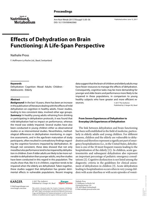 Pdf Effects Of Dehydration On Brain Functioning A Life Span Perspective