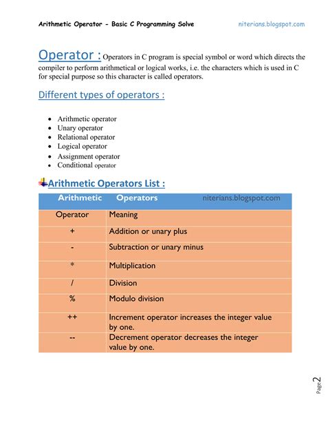 Arithmetic Operator Pdf