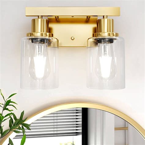 Dikaida 2 Light Brushed Gold Vanity Lights For Bathroom Brushed Gold