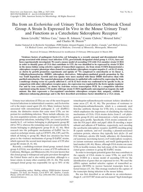 Pdf Iha From An Escherichia Coli Urinary Tract Infection Outbreak Clonal Group A Strain Is