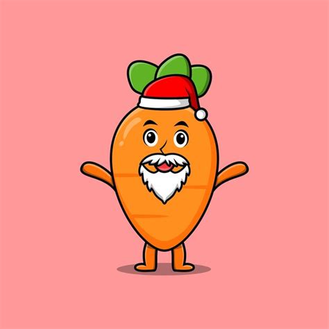 귀여운 만화 마스코트 캐릭터 당근 산타 클로스 캐릭터 크리스마스 현대적인 디자인 스타일 프리미엄 벡터