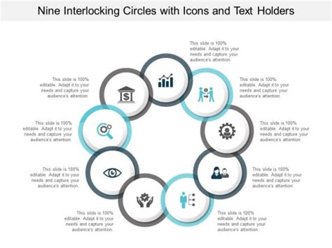 Nine Interlocking Circles With Icons And Text Holders Ppt PowerPoint Presentation Show