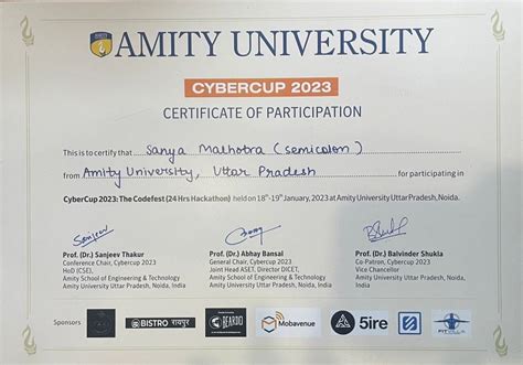 Sanya Malhotra On Linkedin I Participated In The 24 Hour Hackathon Cyber Cup Held At Amity