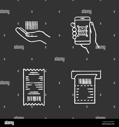 Barcodes Chalk Icons Set Linear Barcode In Hand Qr Codes Scanning App Cash Receipt Atm Paper