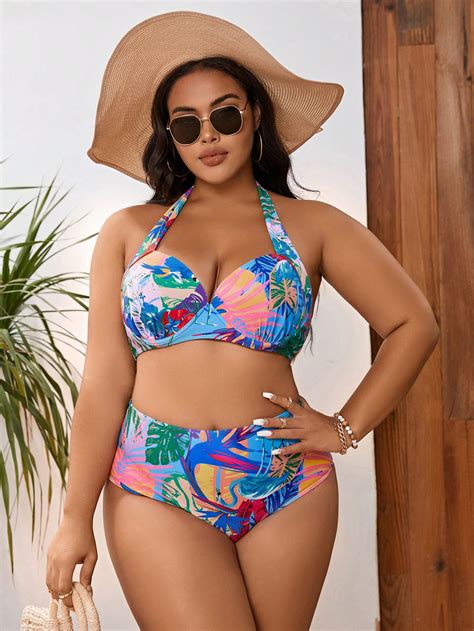 Shein Swim Vcay Plus Tropical Print Push Up Bikini Swimsuit Shein Usa