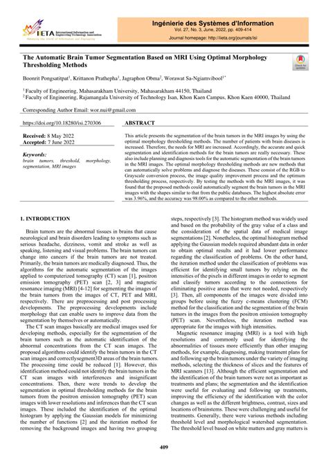 Pdf The Automatic Brain Tumor Segmentation Based On Mri Using Optimal