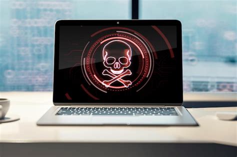 Premium Photo Laptop Screen With Skull And Bones Digital Symbol On