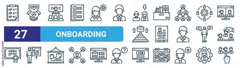 Set Of 27 Outline Web Onboarding Icons Such As Requirement New Hire Speech Box Cv