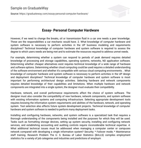 ⇉essay Personal Computer Hardware Essay Example Graduateway