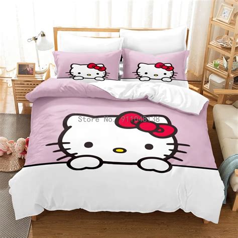 Hot Anime Hello Kitty 3d Duvet Cover With Pillow Case Bedding Set