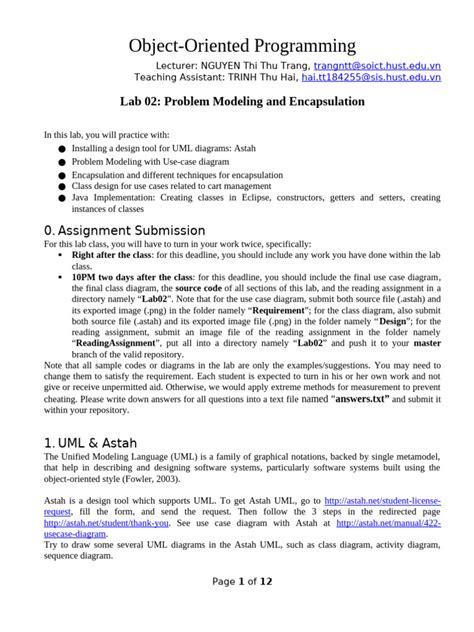 Oop Lab02 Problemmodelingencapsulation Pdf Use Case Method