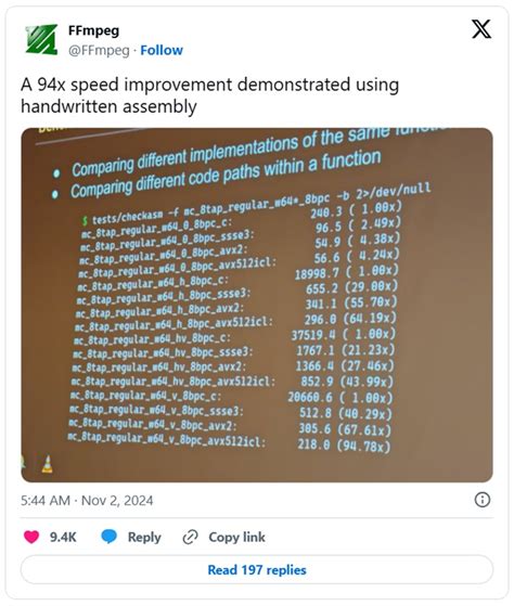 Разработчики FFmpeg заявляют о кратном ускорении обработки видео благодаря вручную