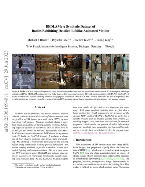 Bedlam A Synthetic Dataset Of Bodies Exhibiting Detailed Lifelike