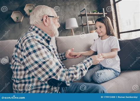 Grandpa Little Blond Girl Boy Build Sand Castle On Beach Royalty Free