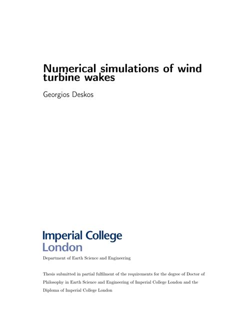 Pdf Numerical Simulations Of Wind Turbine Wakes