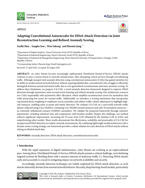 Pdf Adapting Convolutional Autoencoder For Ddos Attack Detection Via Joint Reconstruction