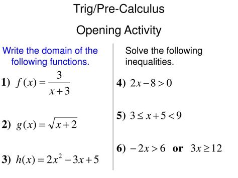 PPT Trig Pre Calculus Opening Activity PowerPoint Presentation Free Download ID