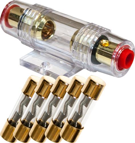 High Quality Gold In Line 4 Or 8 Gauge Agu Fuse Holder 5 Pack 60 Amp