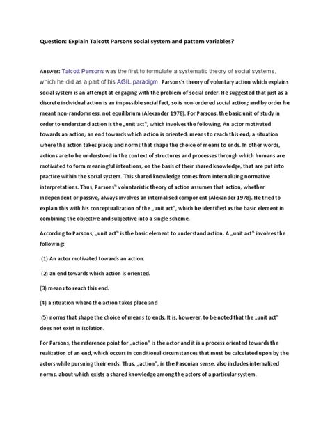 Talcott Parsons Social System And Pattern Variables Pdf Pdf System Motivation
